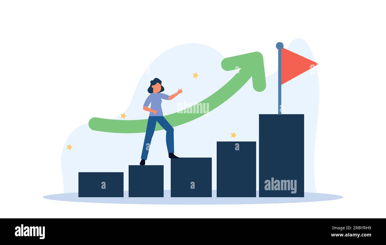 Marketing achievement leader business woman. Employee run to goal ...