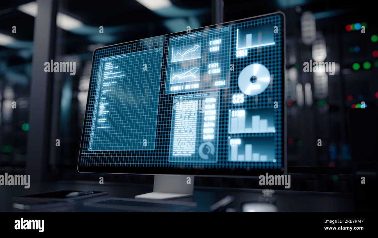Scientific computer in a laboratory with displayed charts and ...