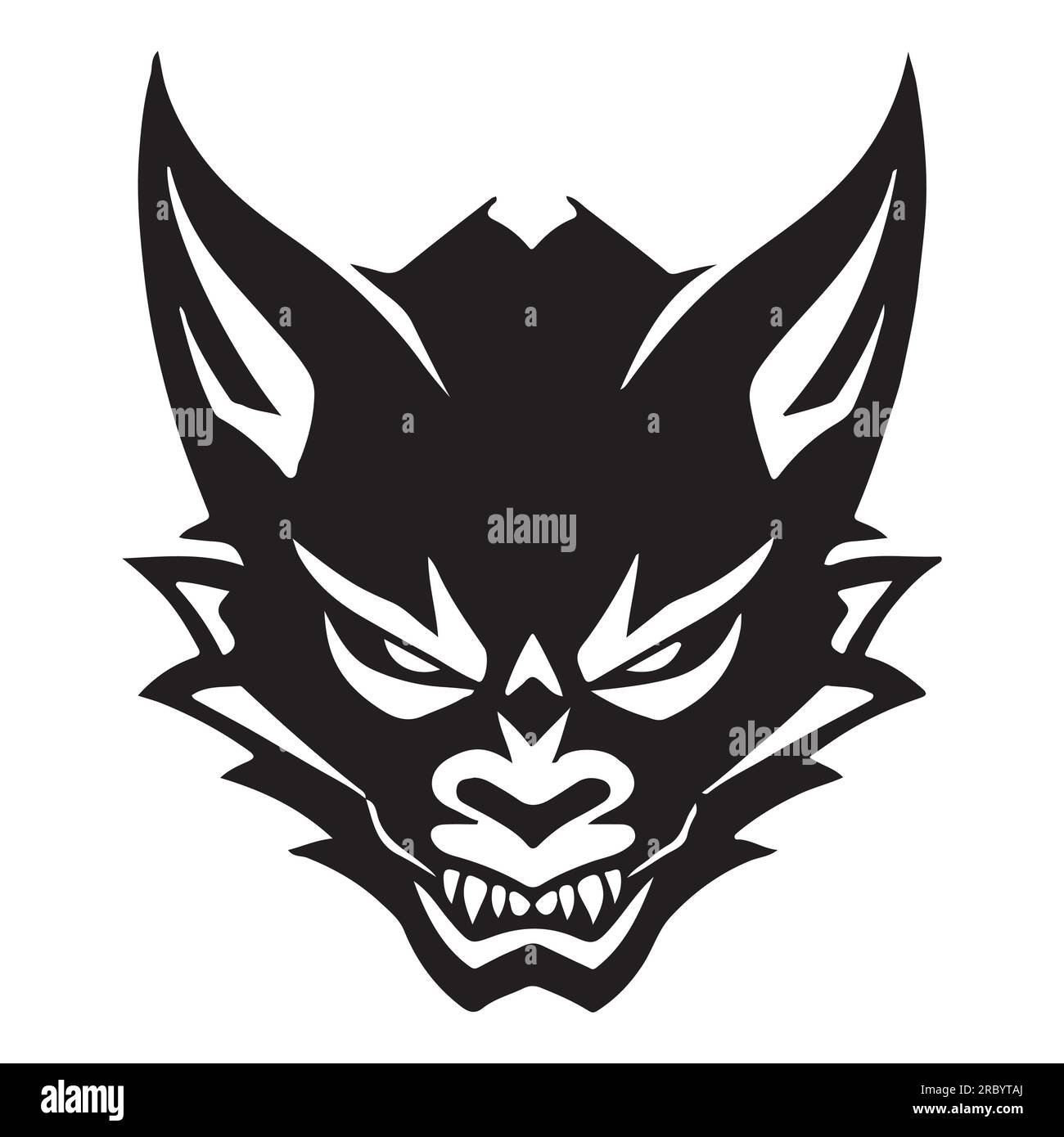 Black Minimalist Devil Wolf Head Tattoo or Logo Design. Vector Demon ...