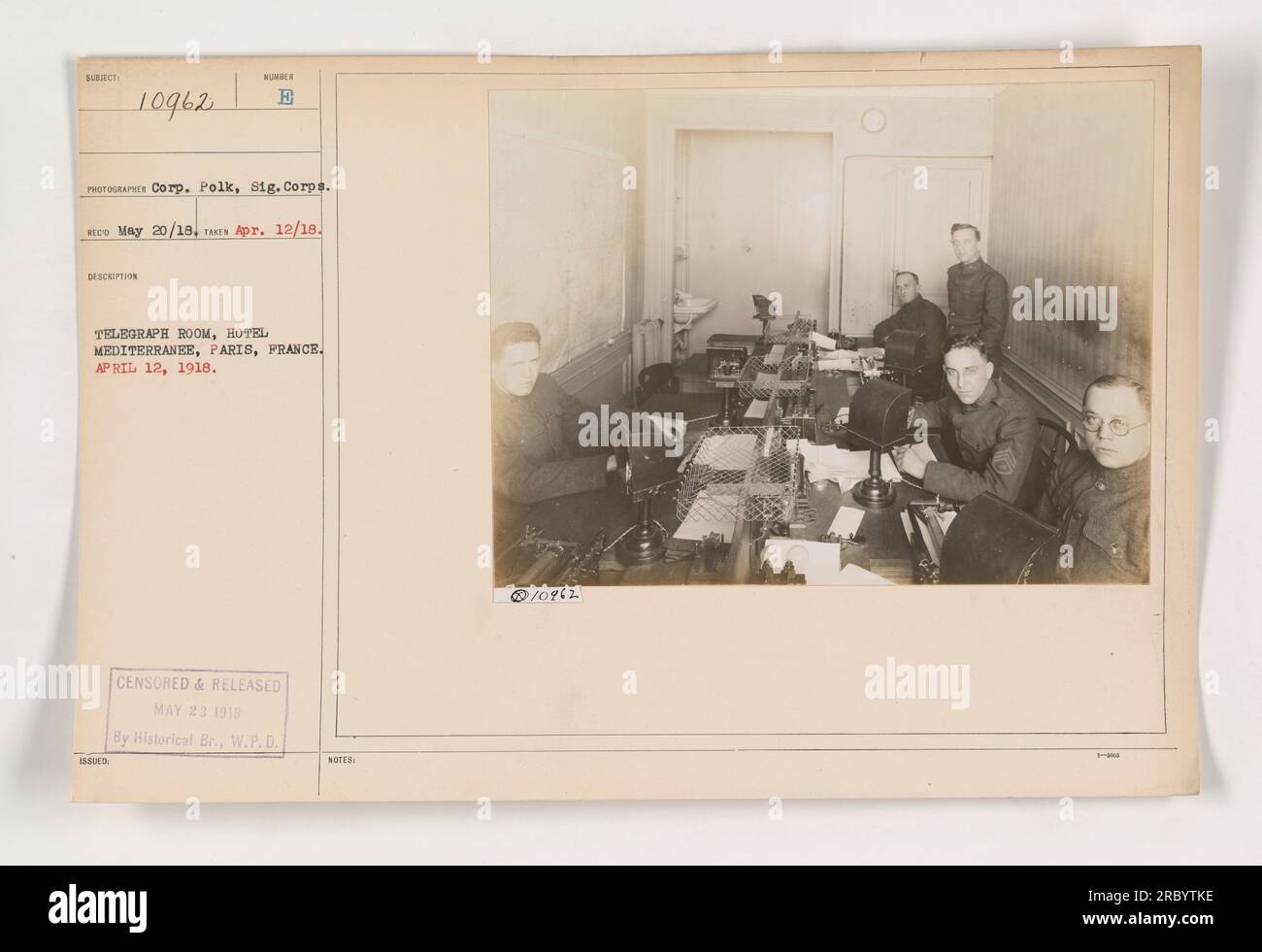 This photograph shows the interior of the telegraph room at Hotel ...