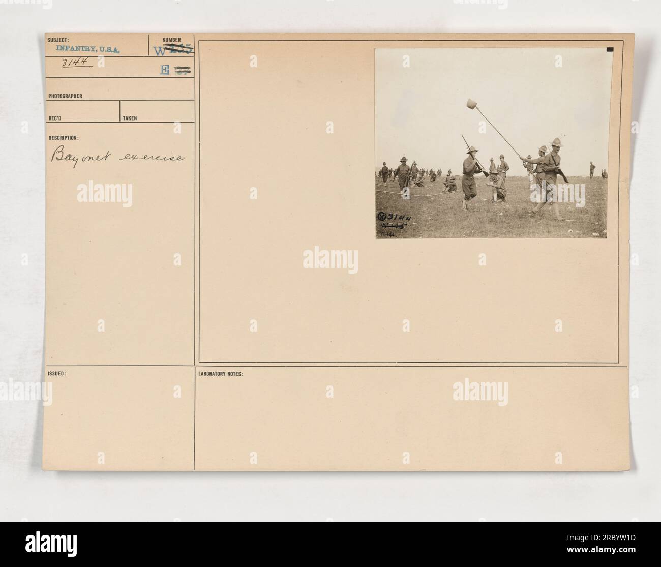 Soldier practicing bayonet exercise during World War One. The exercise ...