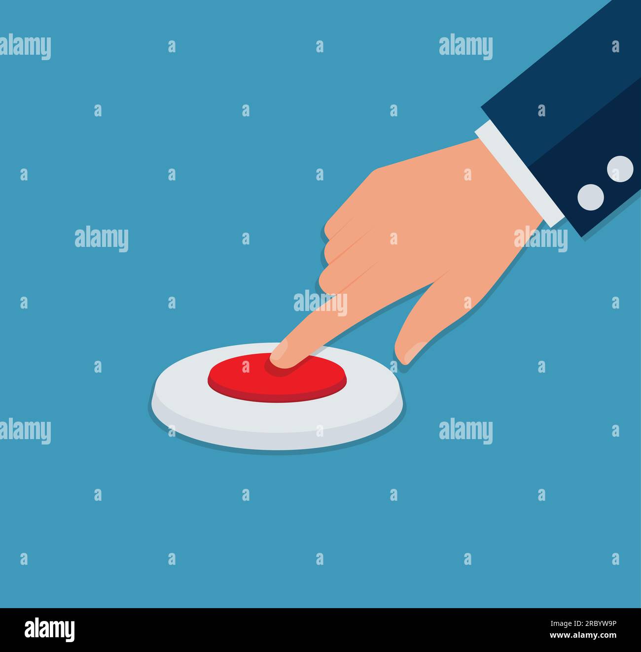 Hand pressing red button, top view, flat style cartoon flat style ...