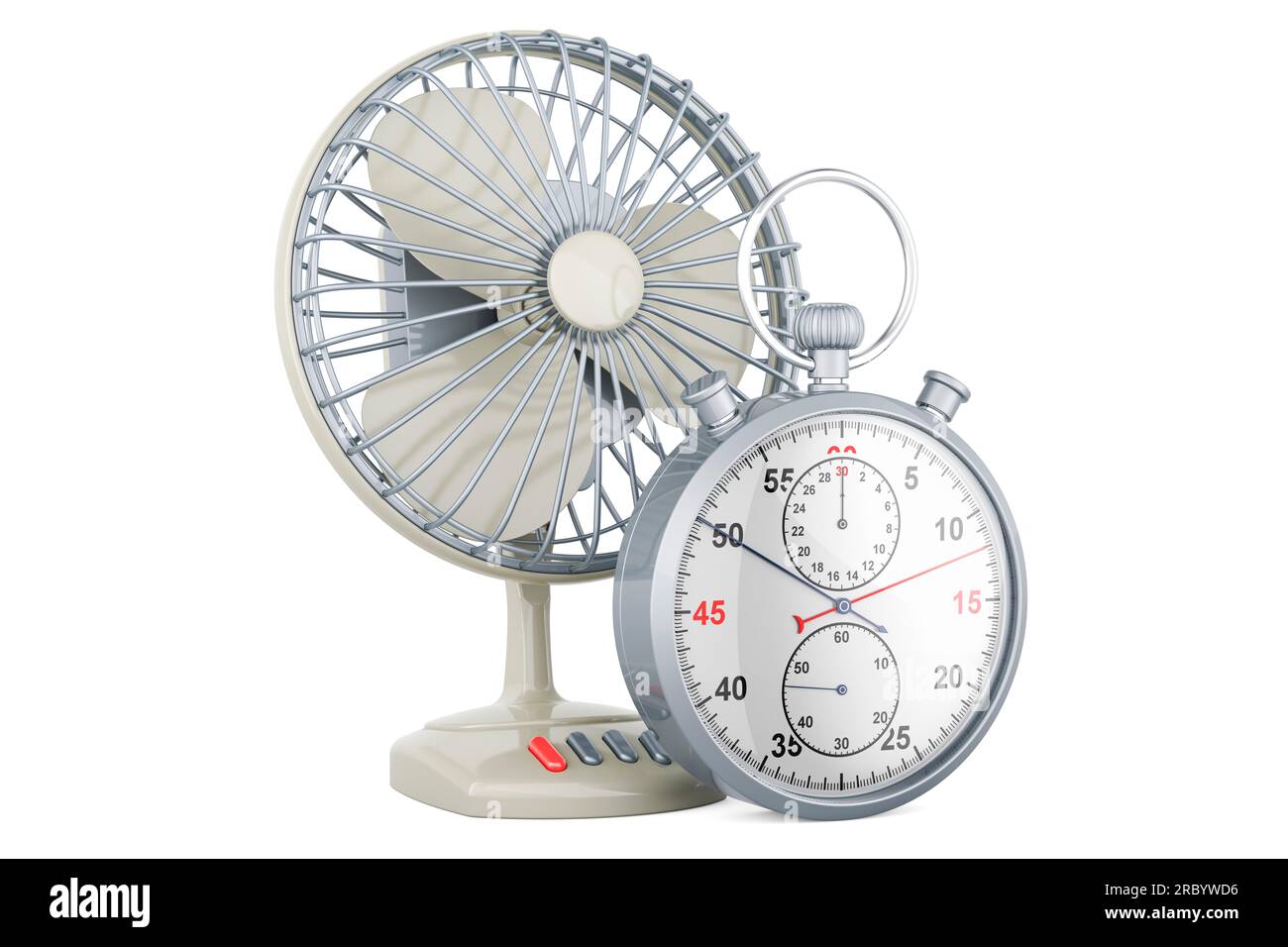 Table fan with stopwatch, 3D rendering isolated on white background ...