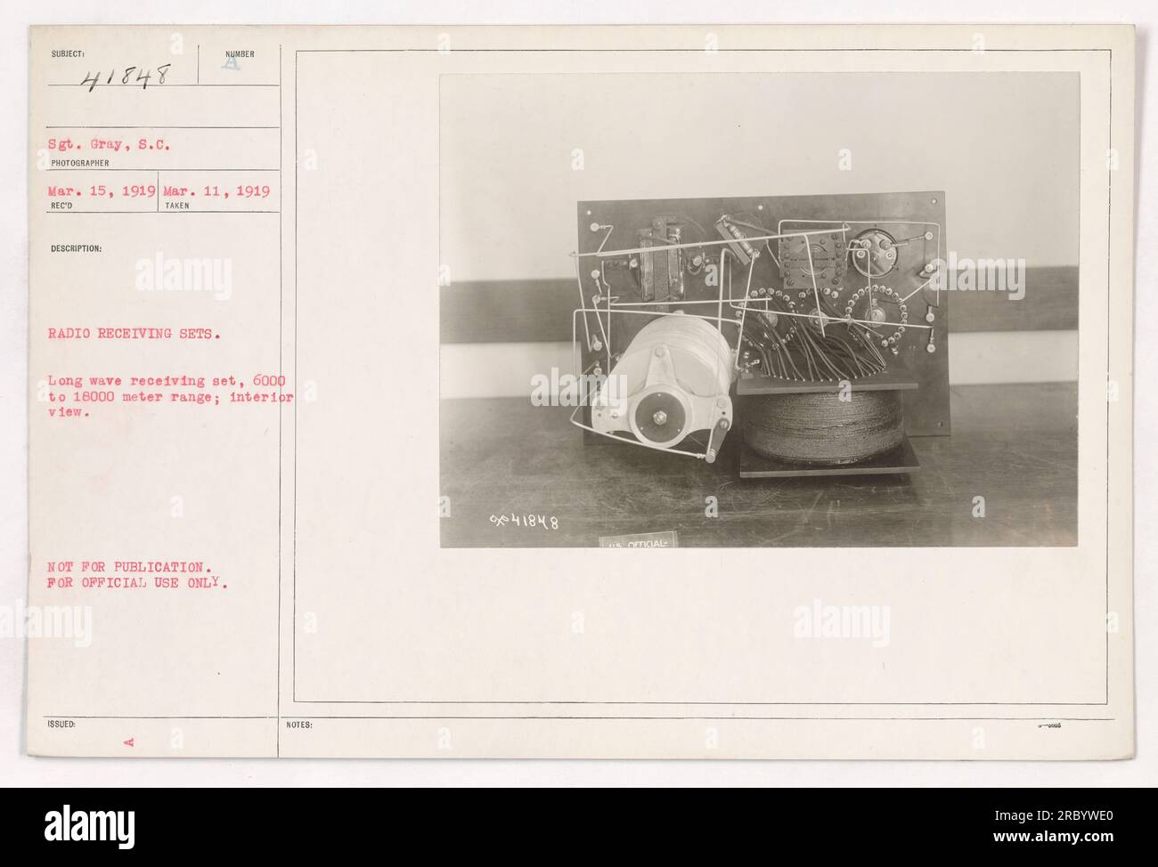 Interior view of a long wave radio receiving set being used during ...