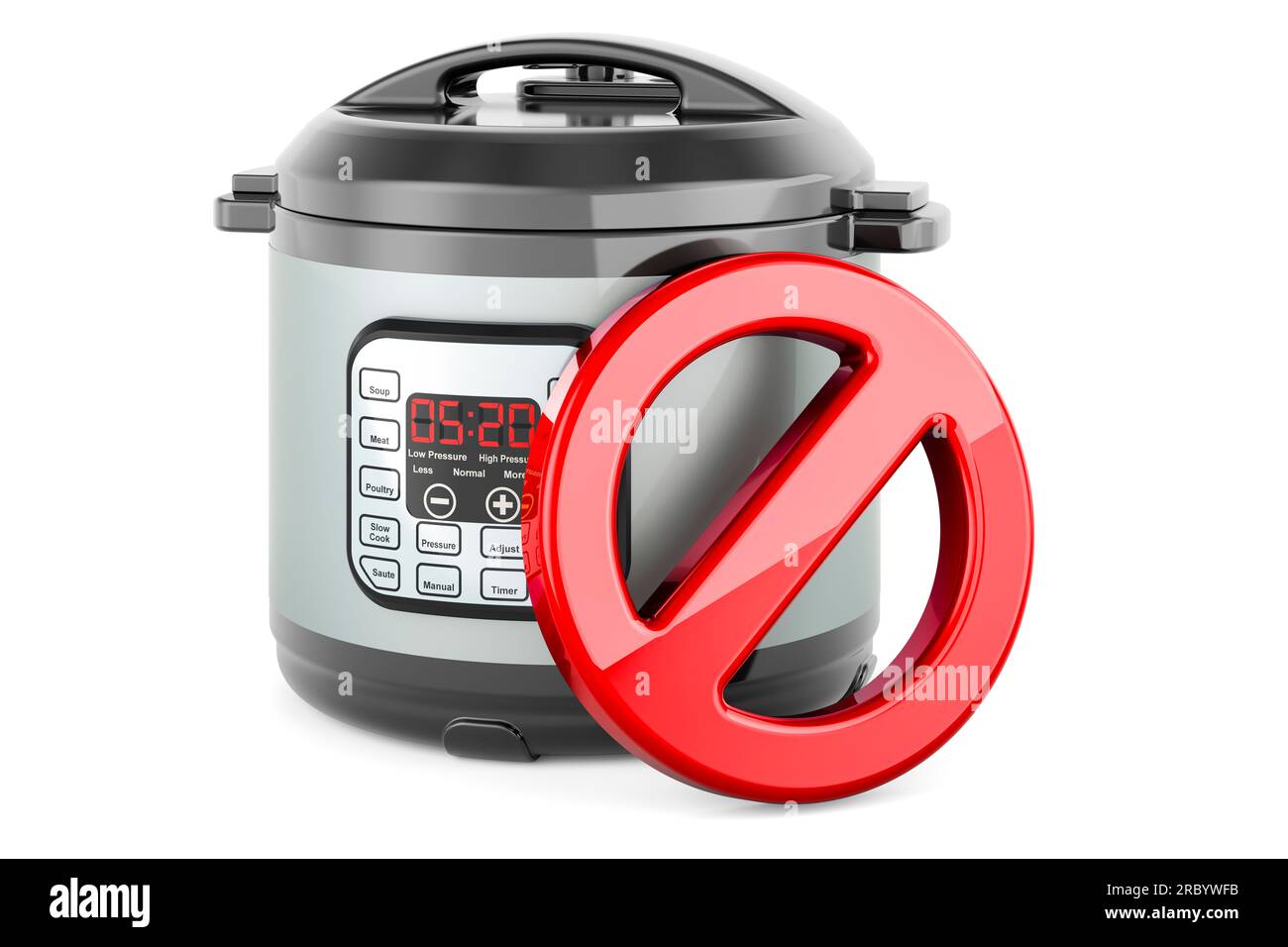 Automatic Multicooker with prohibition sign. 3D rendering isolated on ...