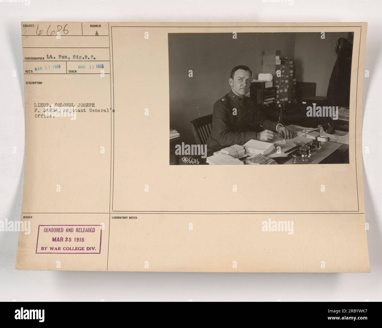 Lt Col Joseph F Janda, ADJT General's Office, photographed by L. Pox ...