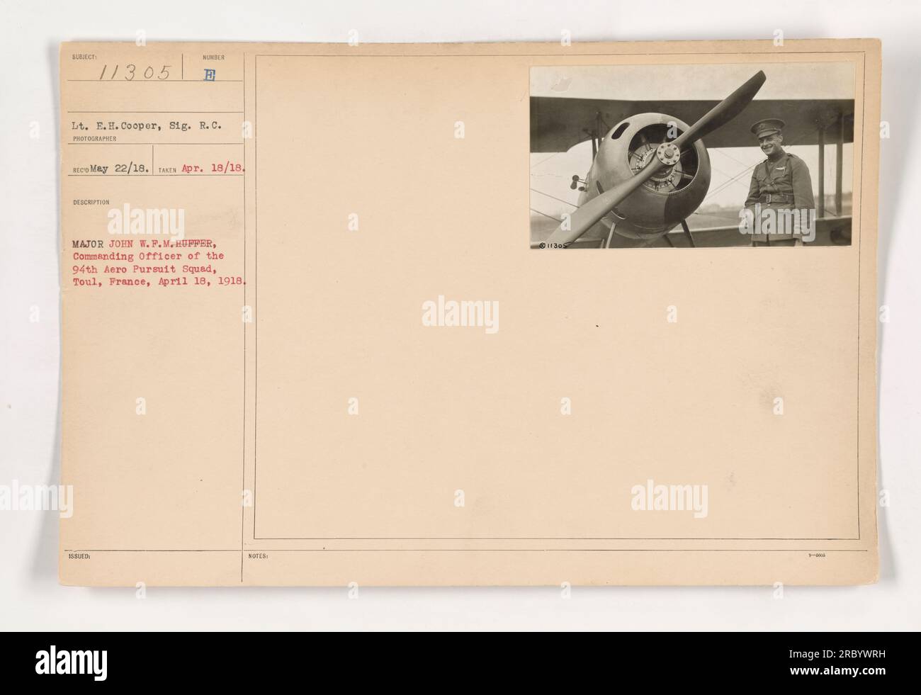 Major John W. P.M. Huffer, Commanding officer of the 94th Aero Pursuit ...
