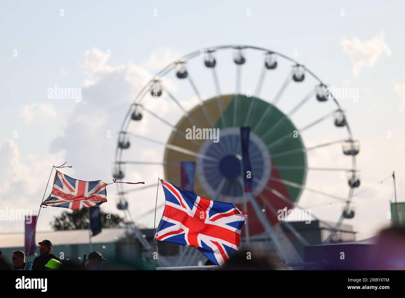 The chrome wheel and Union Jack flag in the foreground during the ...