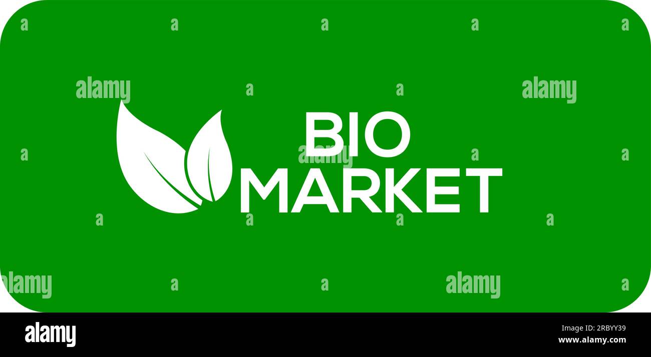 Bio market leaf vector logo or icon, green background bio market logo ...