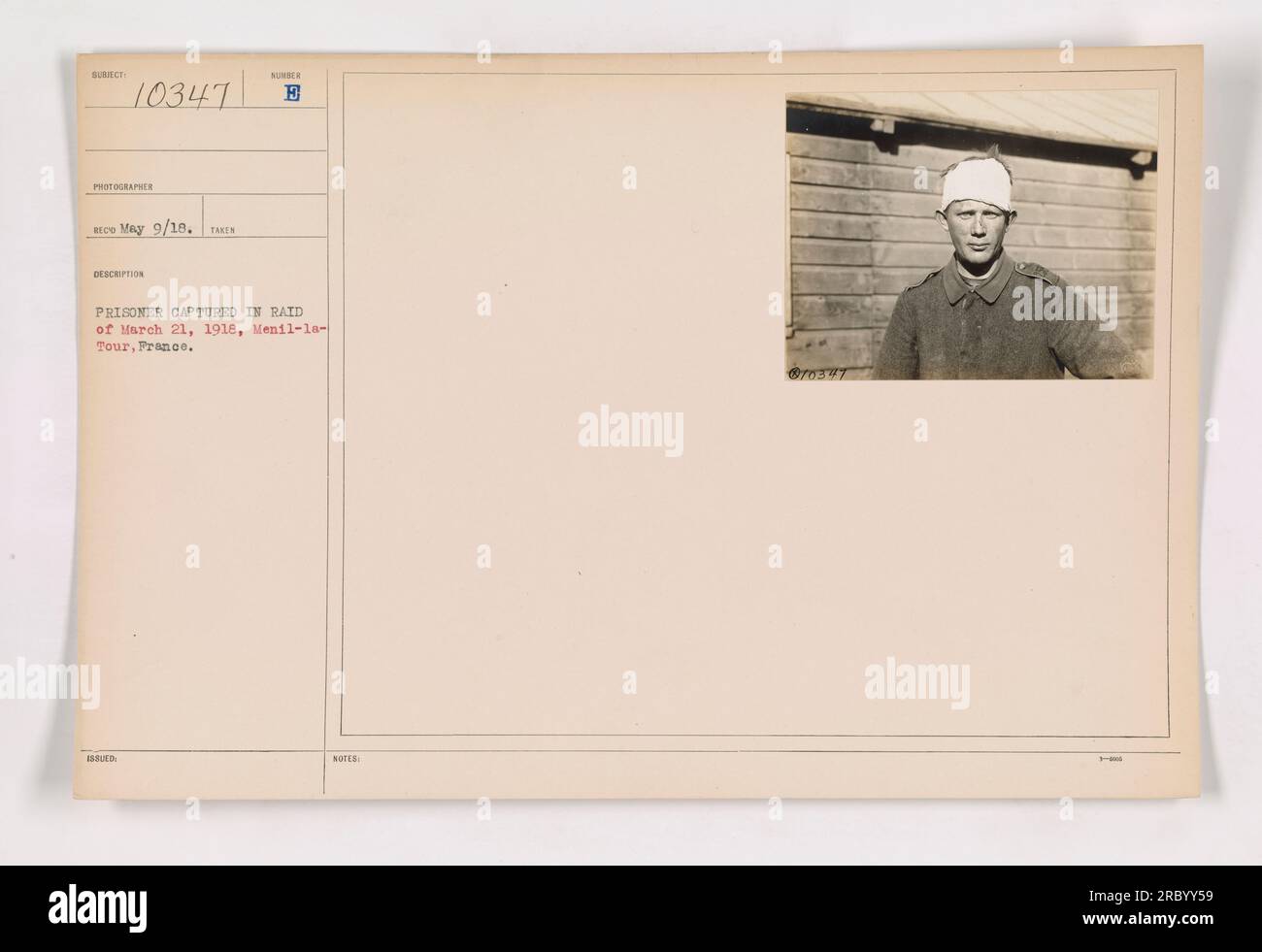 Prisoner captured during a raid on March 21, 1918, in Menil-la-Tour ...