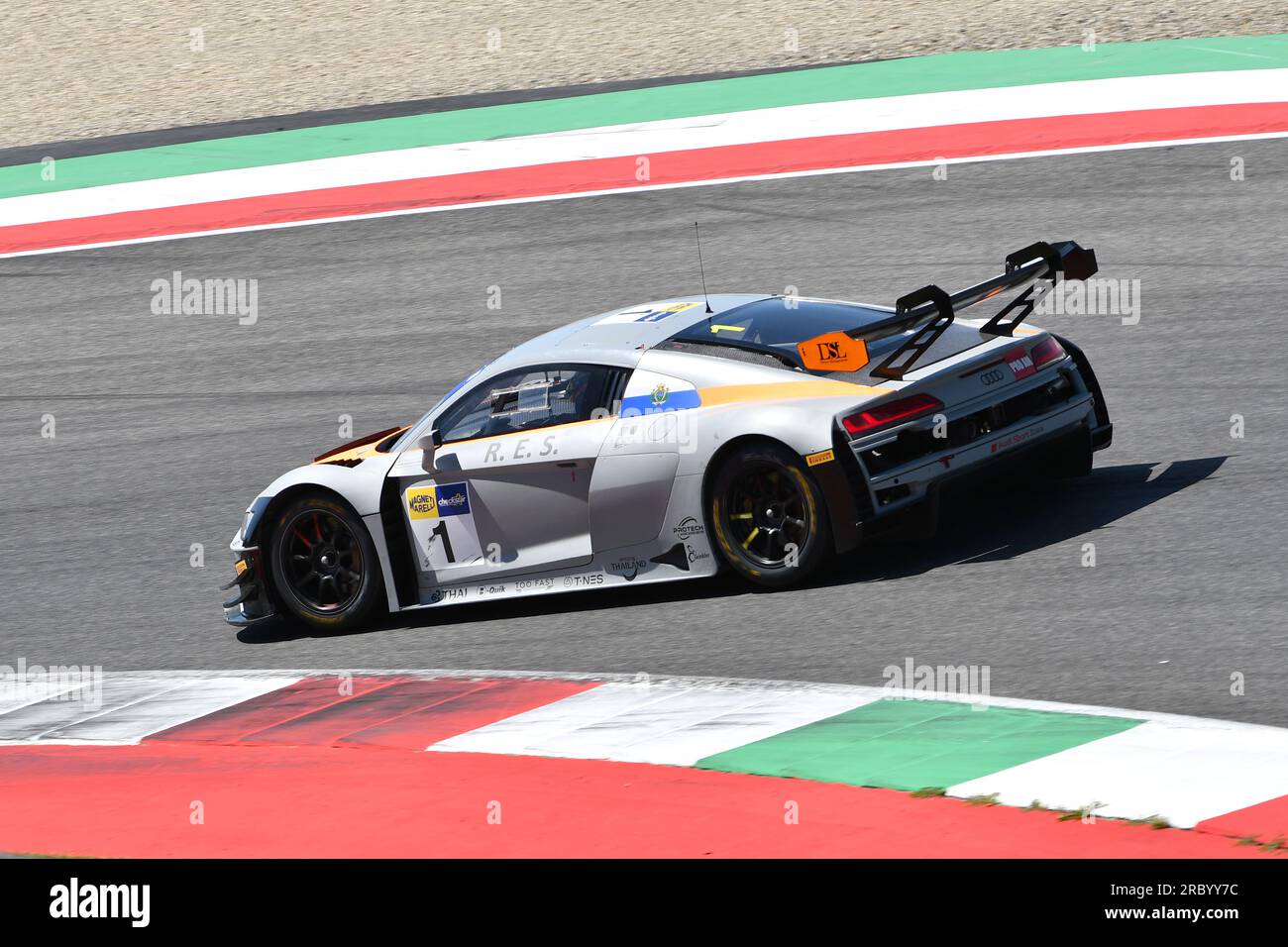 Scarperia, 7 July 2023: Audi R8 LMS GT3 of Team AUDI Sport Italia drive by Attianese Luca and ...