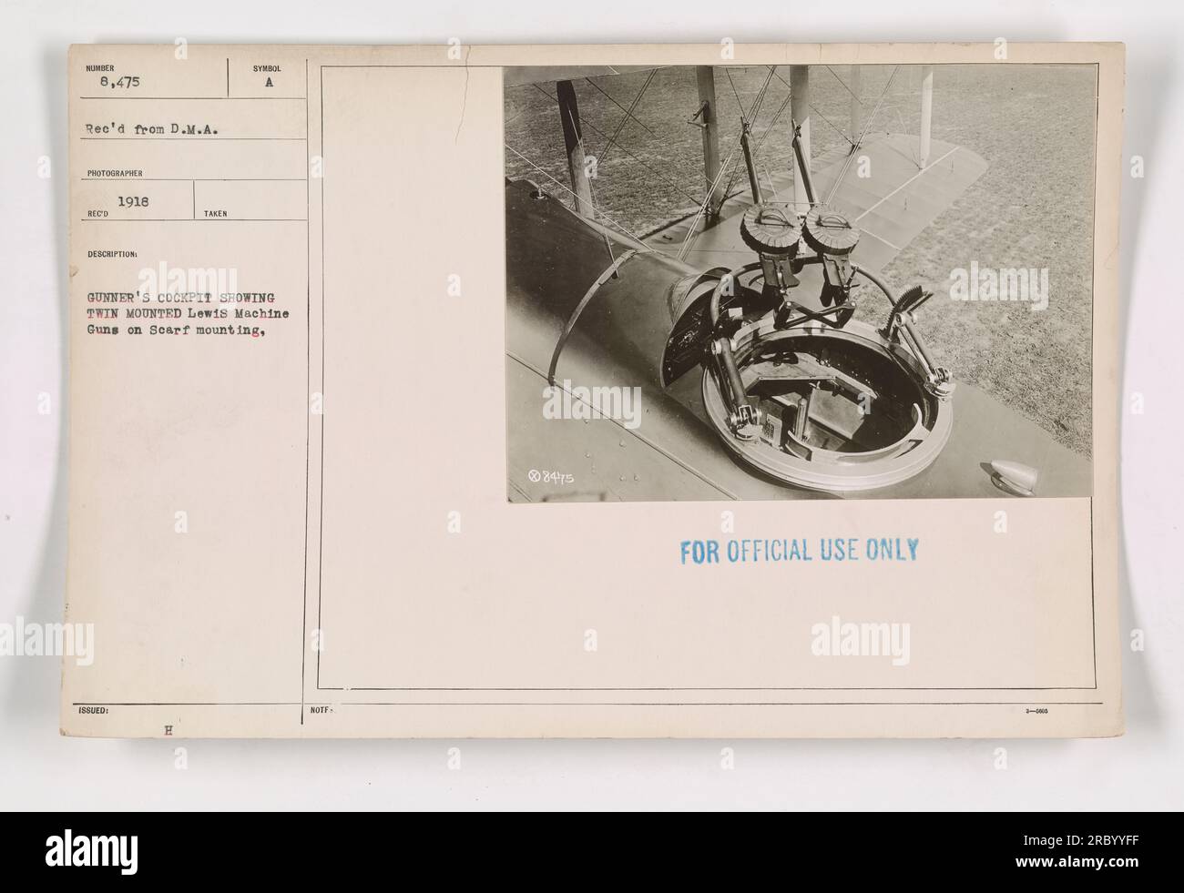 A photograph taken in 1918 shows a gunner's cockpit with twin-mounted ...