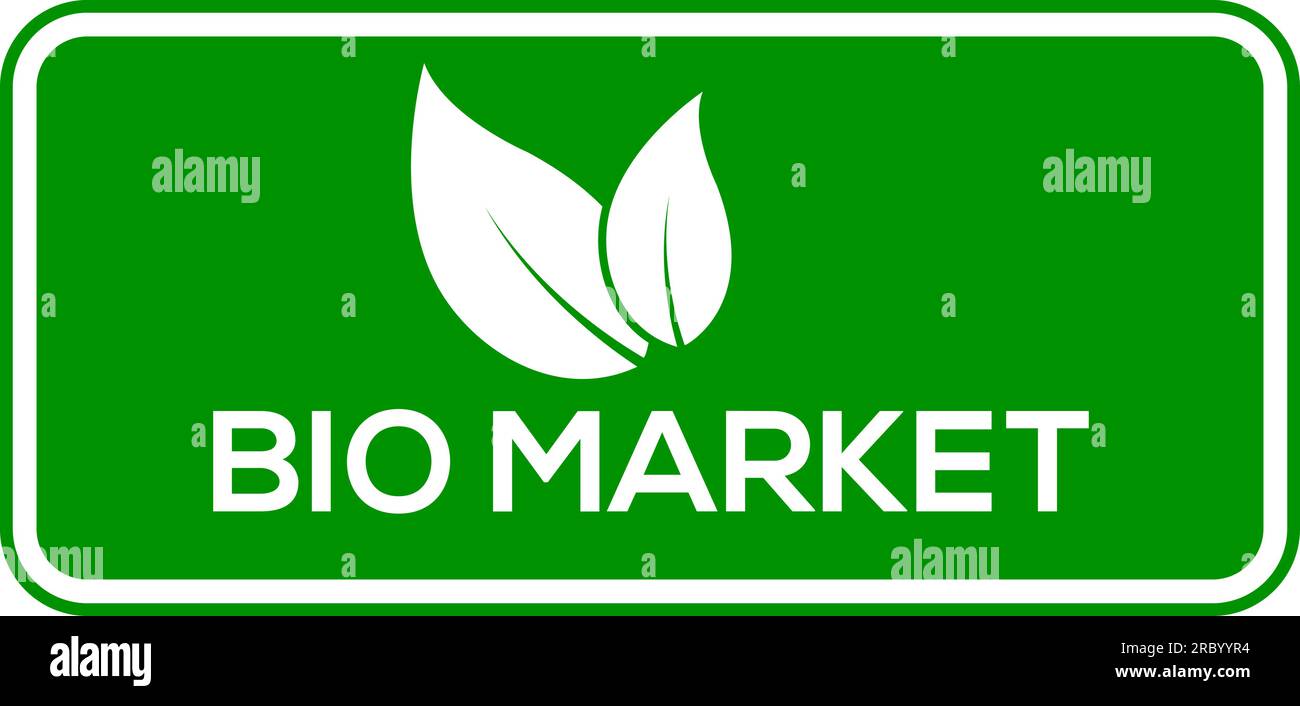 Green background bio market vector logo or icon, bio market leaf logo ...