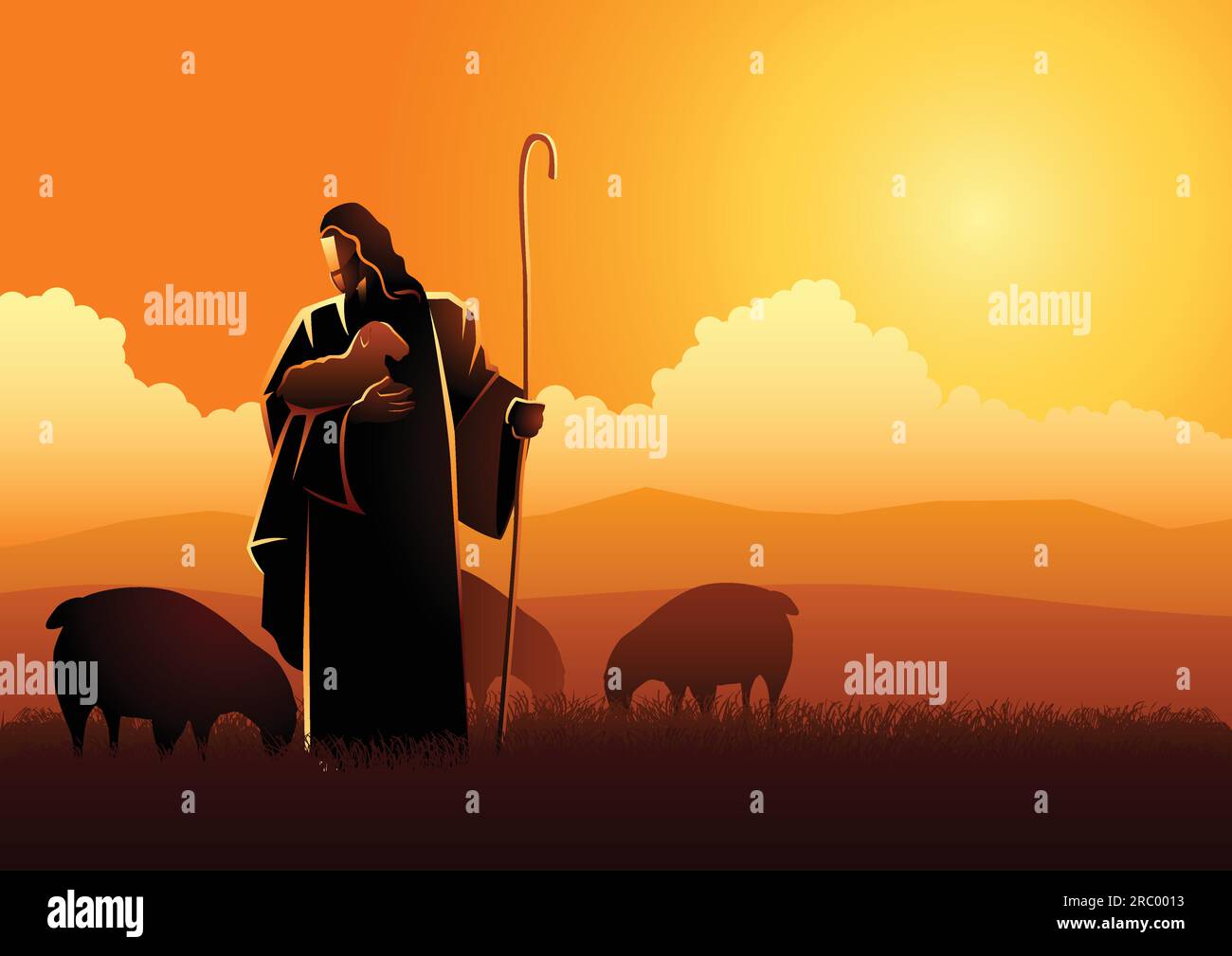 Biblical vector illustration of Jesus as a shepherd Stock Vector Image ...
