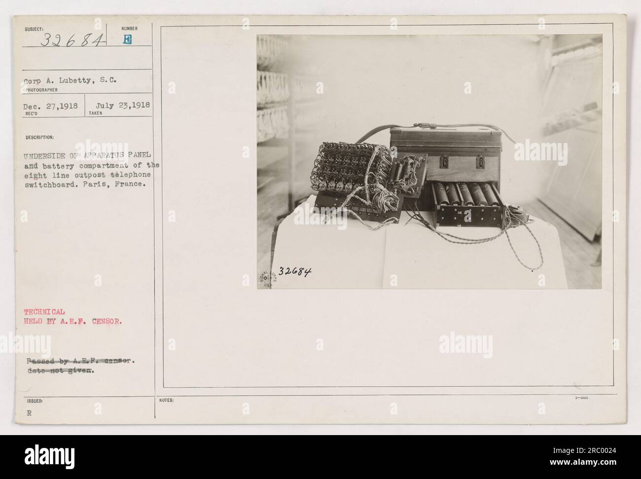 The photograph shows Corp A. Lubetty, S.C. on December 27, 1918 ...