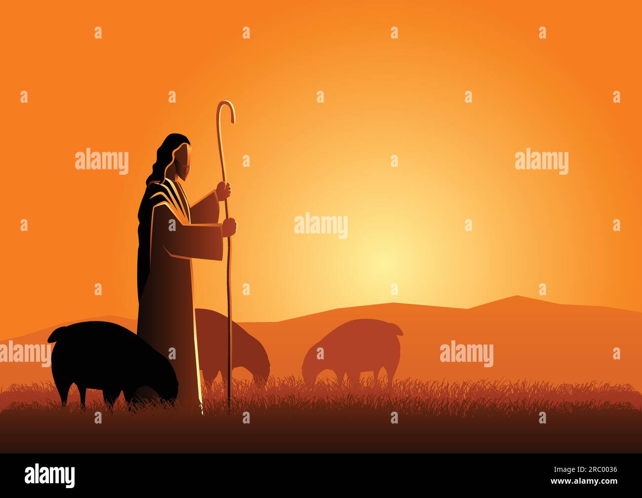 Biblical vector illustration of Jesus as a shepherd Stock Vector Image ...