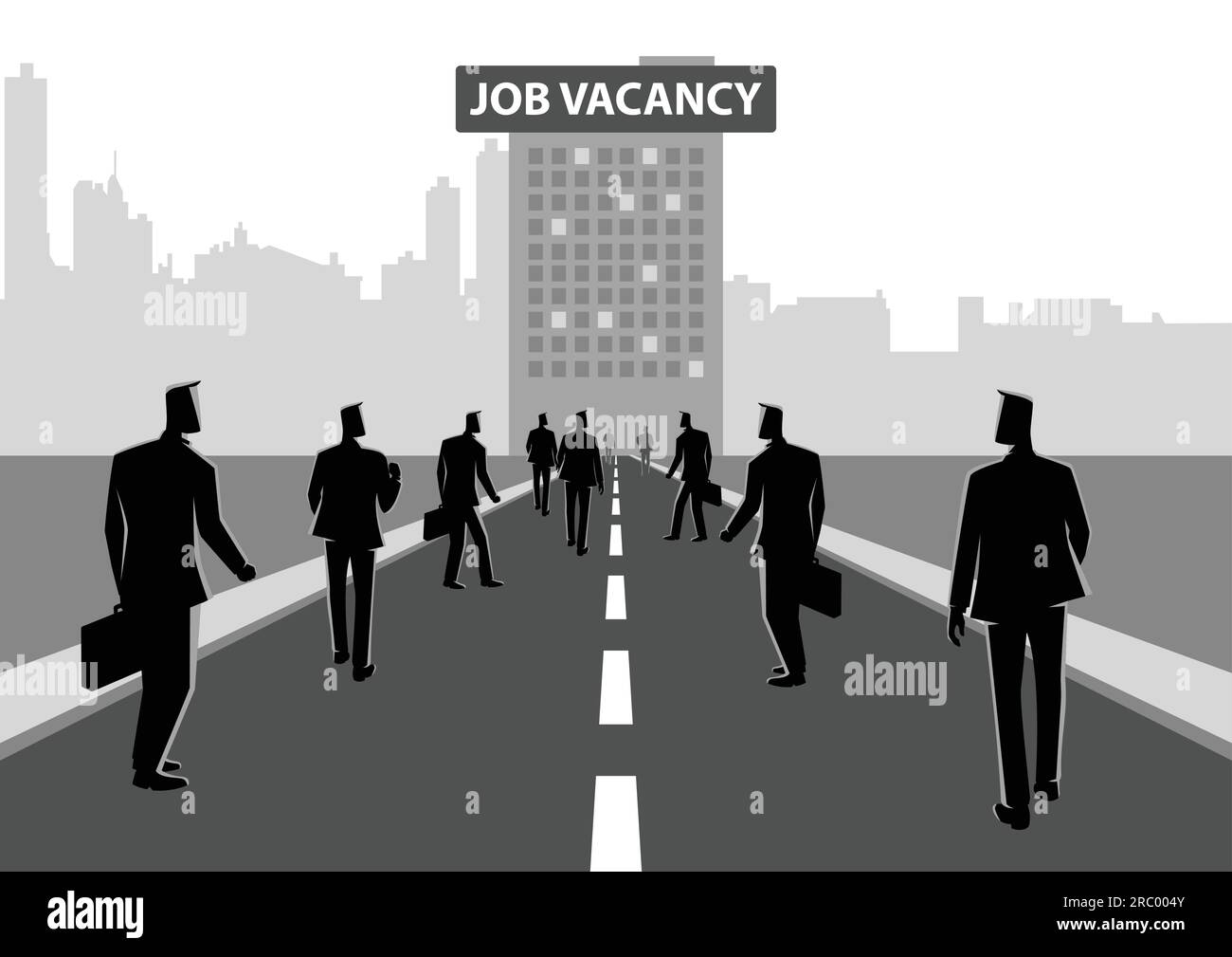 Business concept illustration of crowd of people walking to a building ...