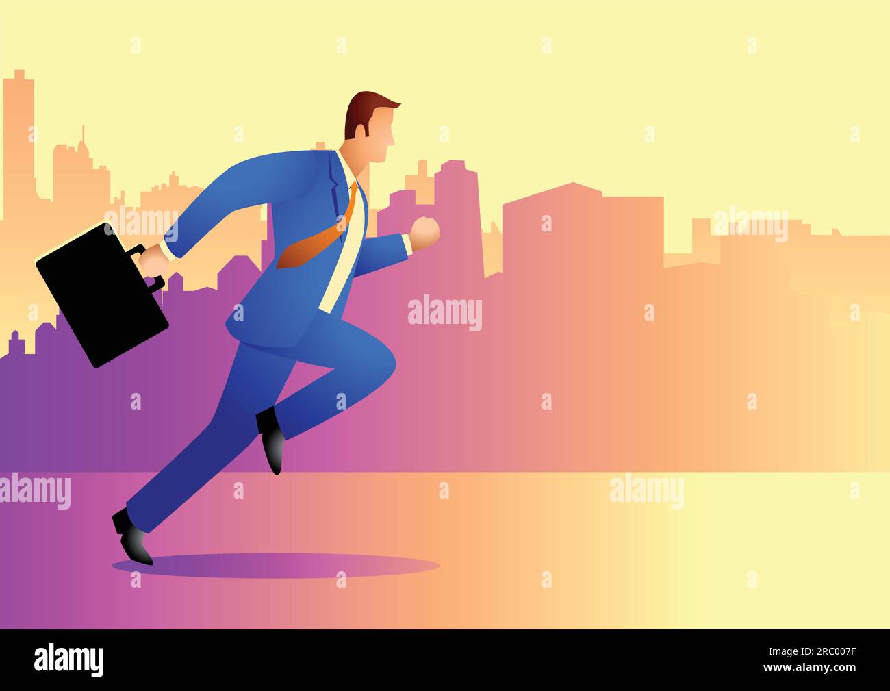 Business concept vector illustration of a businessman running with briefcase, business ...
