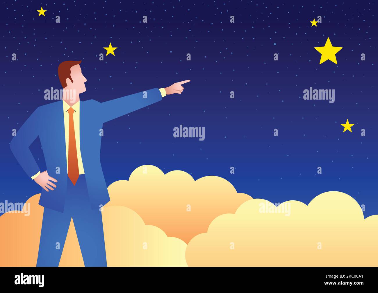 Business concept vector illustration of a businessman pointing stars ...
