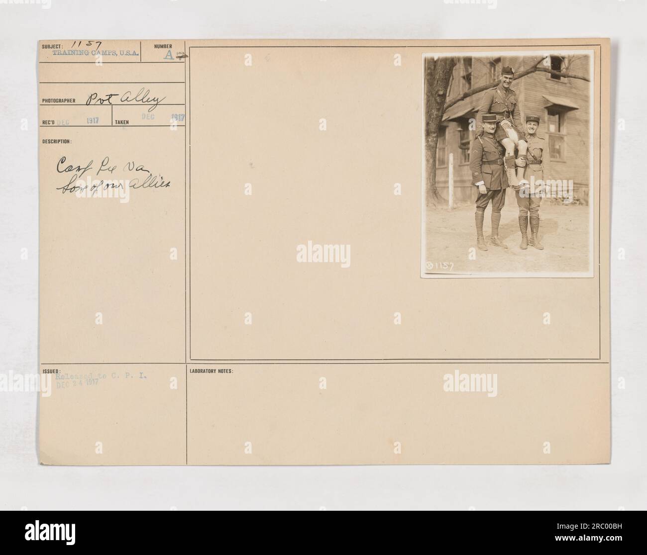 Allied soldiers at Camp Lee, VA in December 1917 during World War One ...