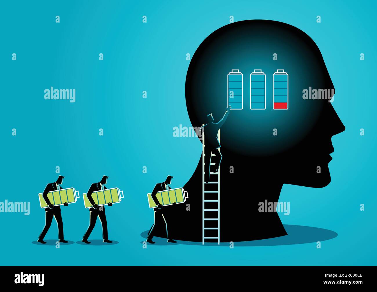 Illustration of men changing batteries of human brain Stock Vector ...