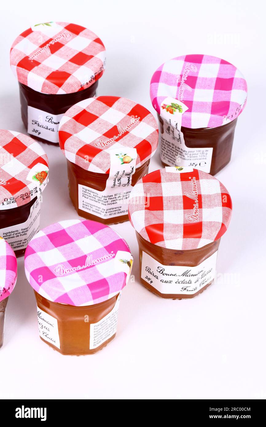 Individual Bonne Maman jars of jam Stock Photo - Alamy