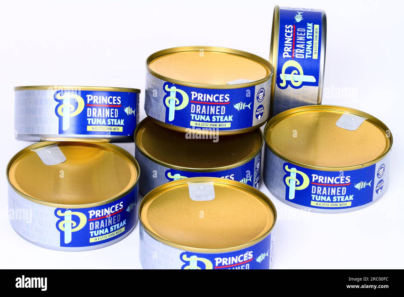 Tins of Princes Drained Tuna Fish Stock Photo - Alamy