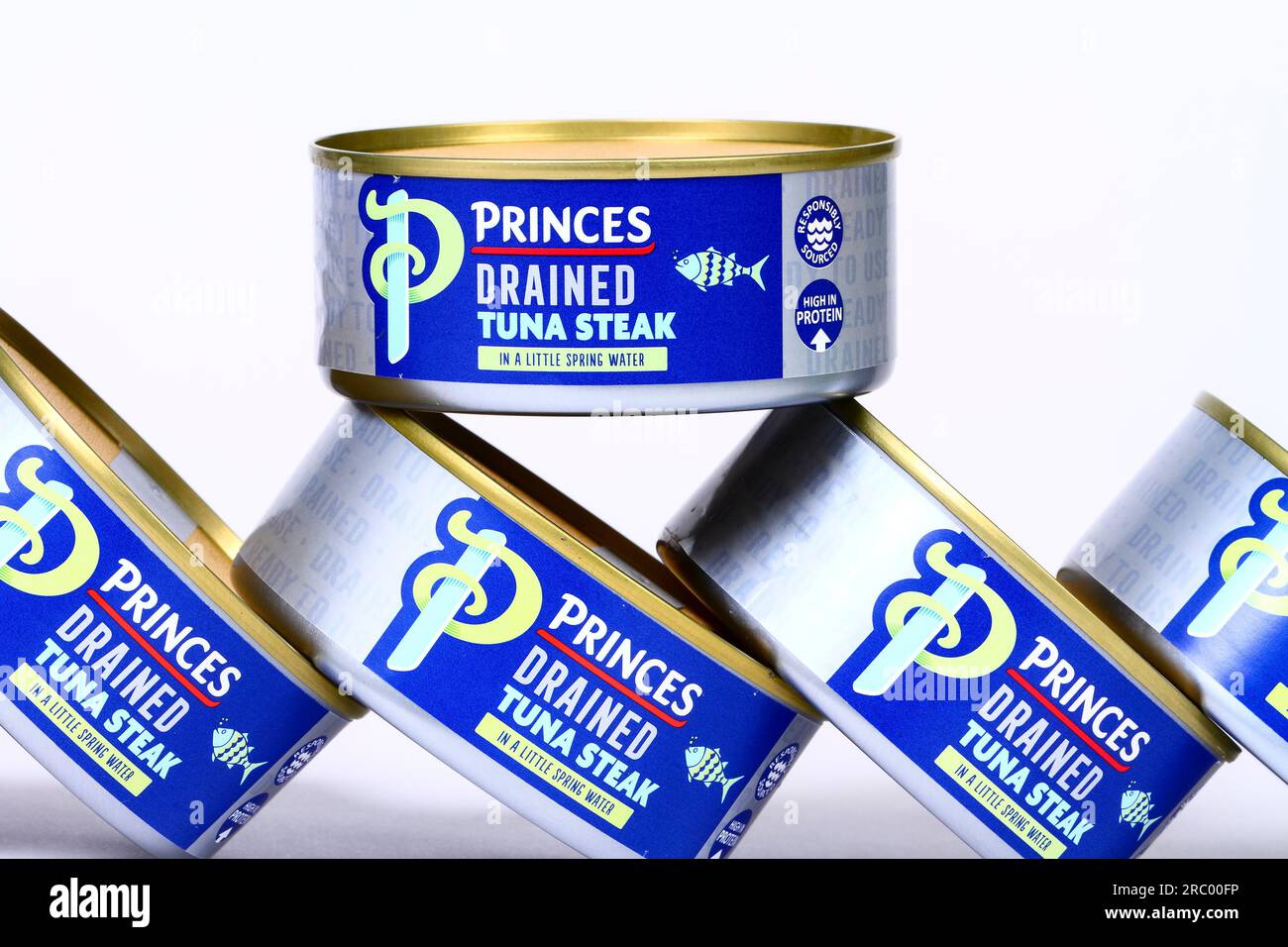Tins of Princes Drained Tuna Fish Stock Photo - Alamy