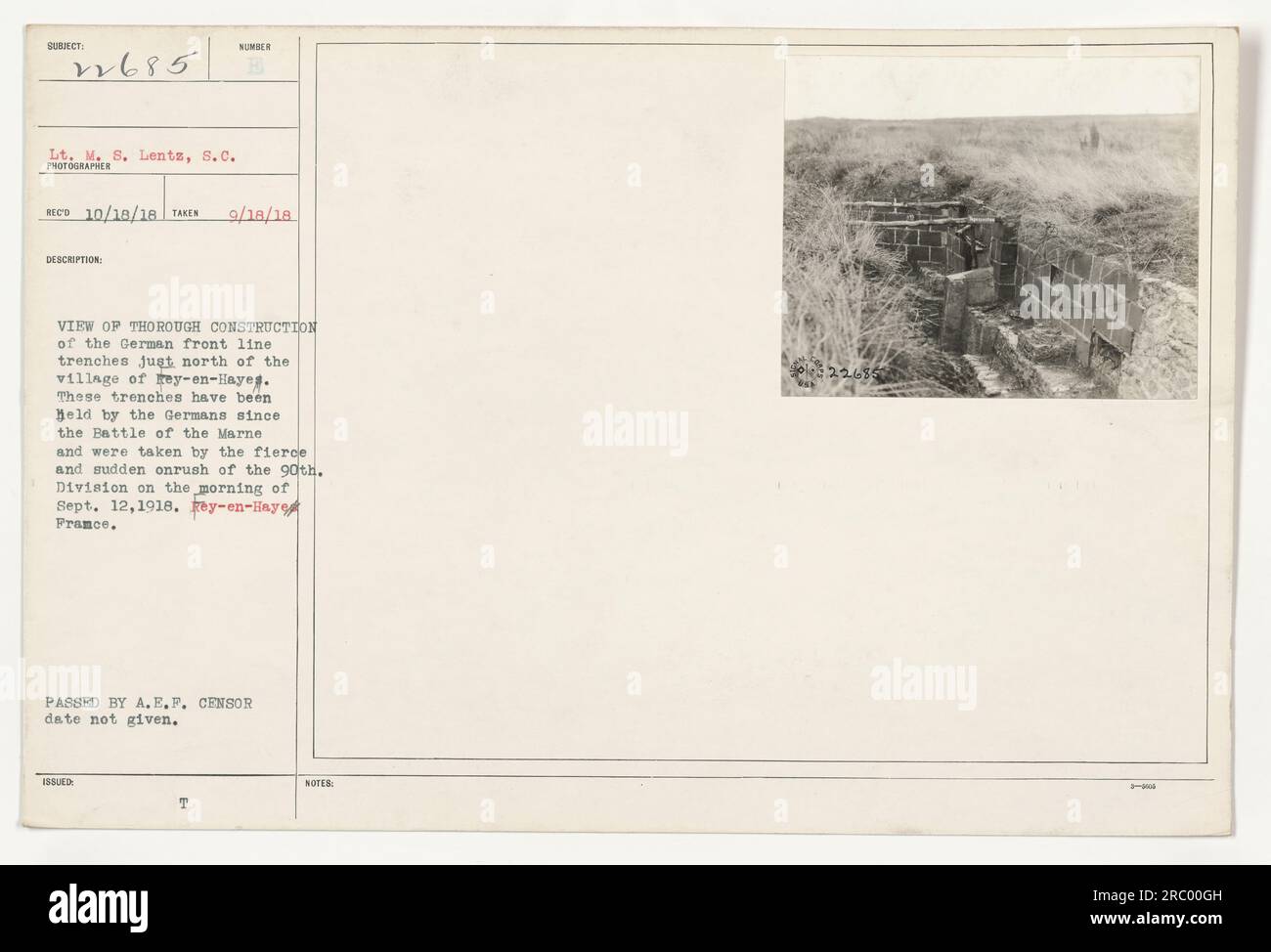 A view of extensive German front line trenches located just north of ...