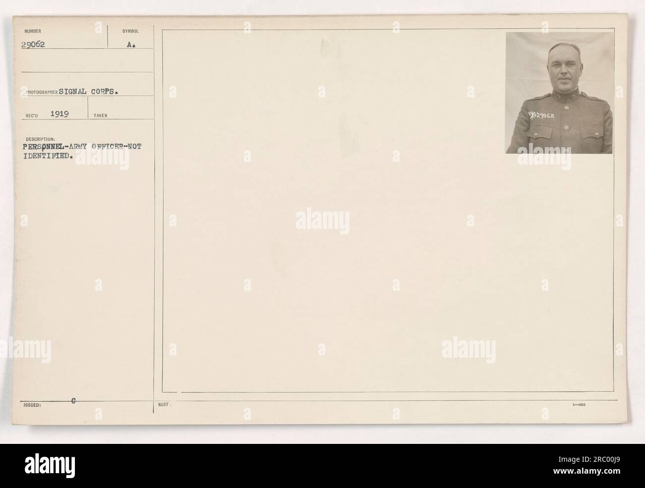 Army officer during World War One, photo taken in 1919 and issued a ...