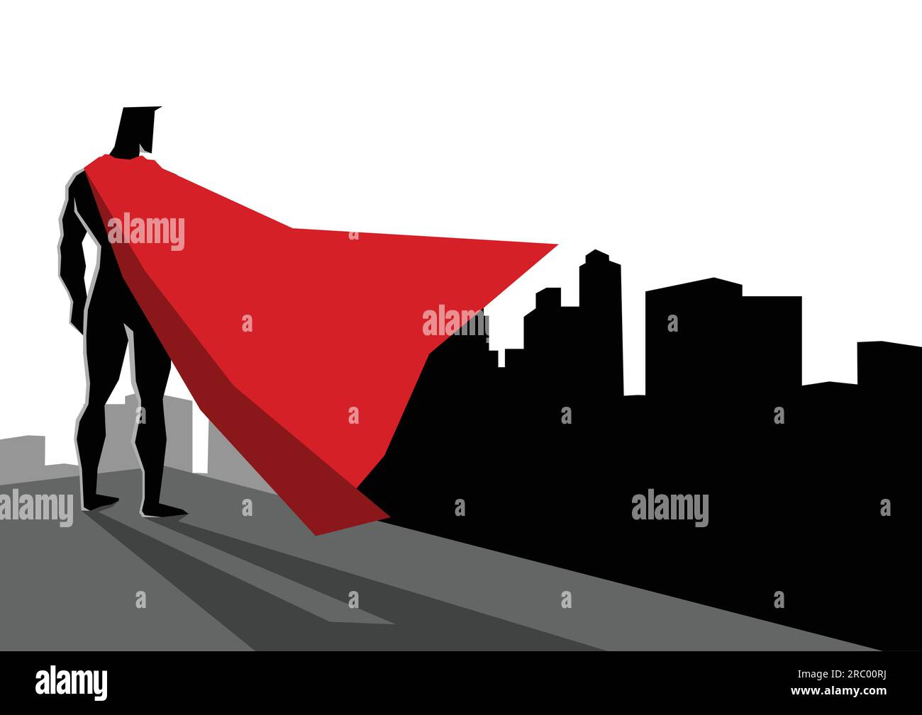 Simple flat vector graphic illustration of a superhero standing on the ...