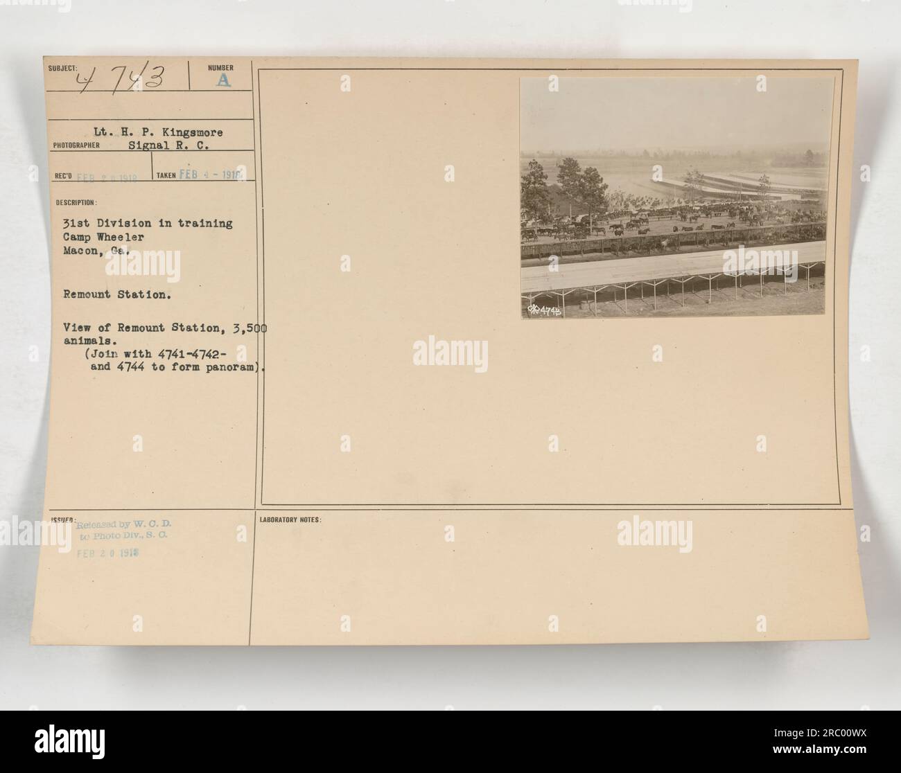 Caption: Lieutenant H. P. Kingsmore at Remount Station at Camp Wheeler ...