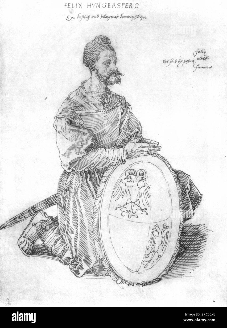 Portrait of Captain Felix Hungersperg, kneeling by Albrecht Durer Stock ...