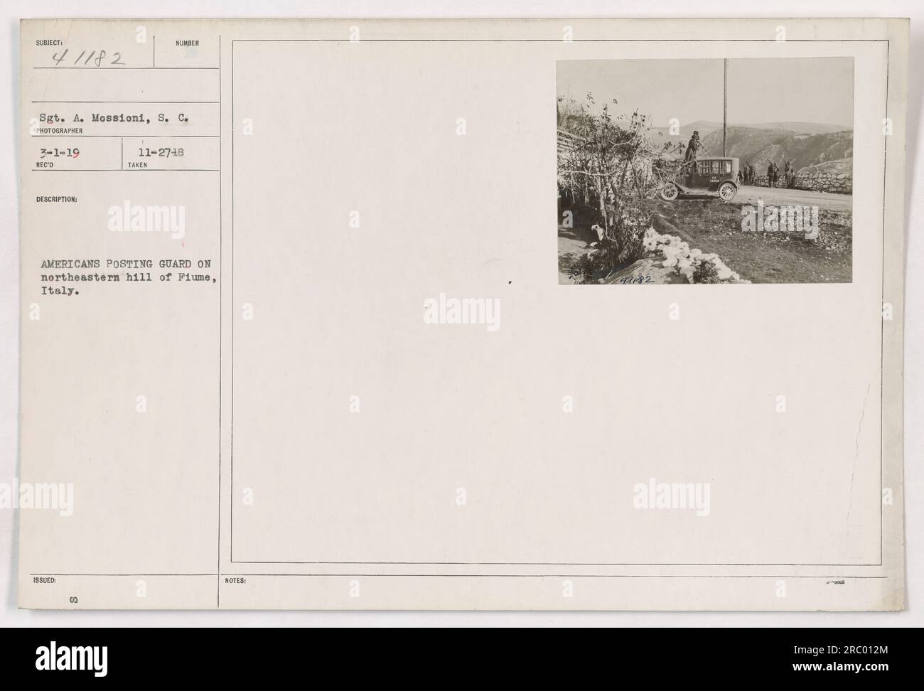 American soldiers post guard on a northeastern hill in Fiume, Italy ...