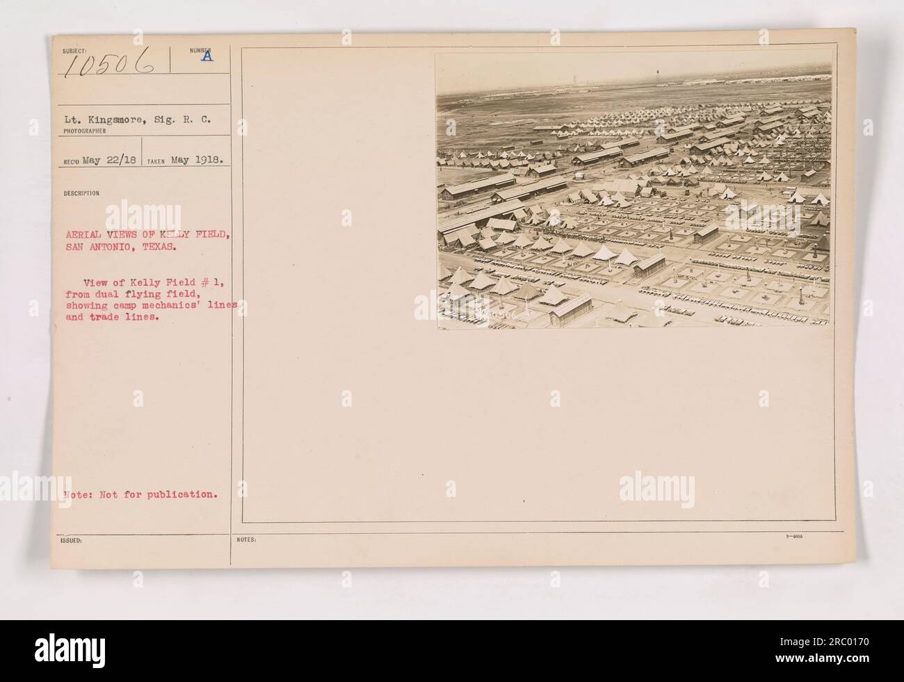 Aerial view of Kelly Field #1 in San Antonio, Texas, taken in May 1918 ...