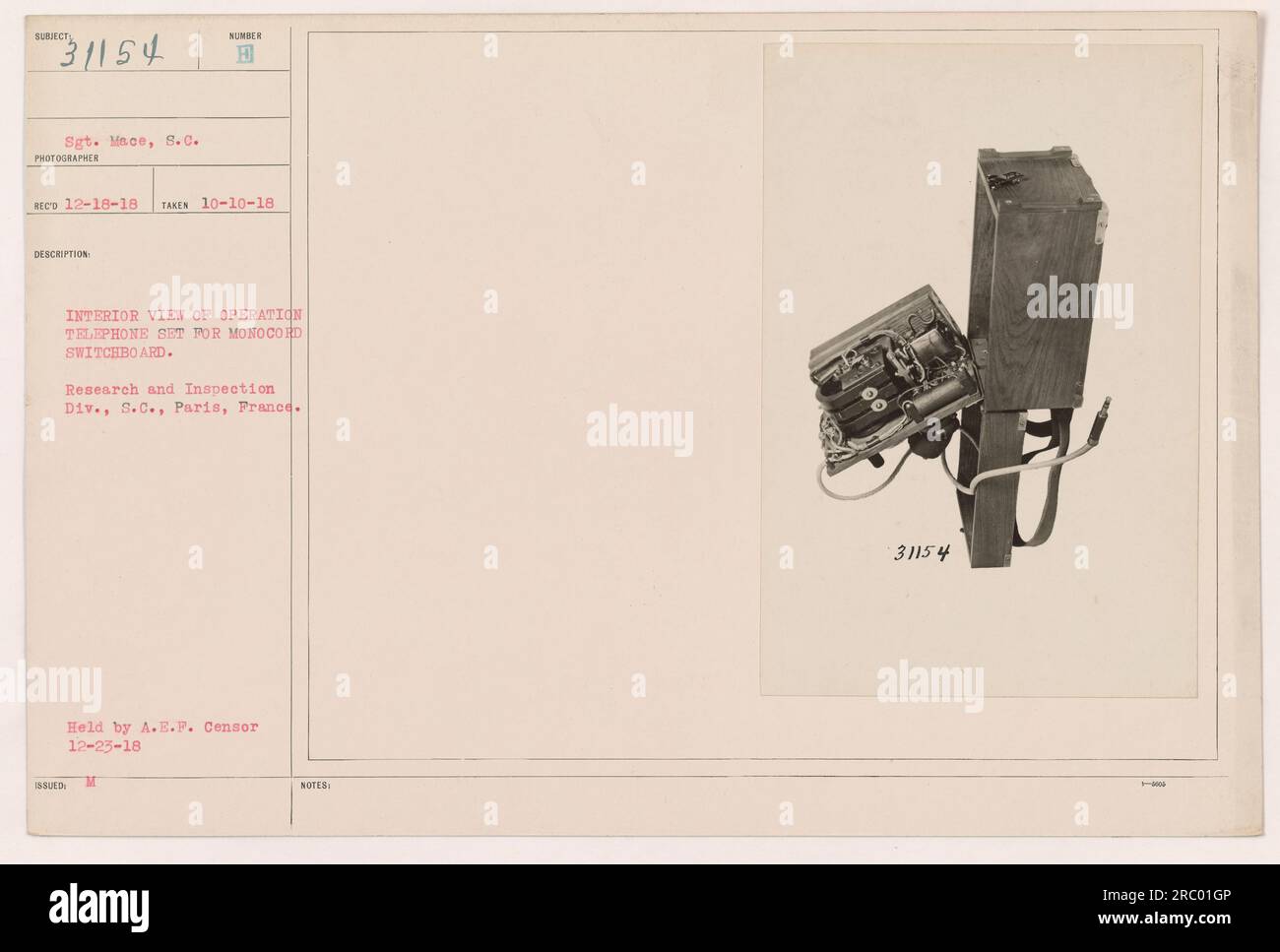 Interior view of an operation telephone set for a Monocord switchboard ...