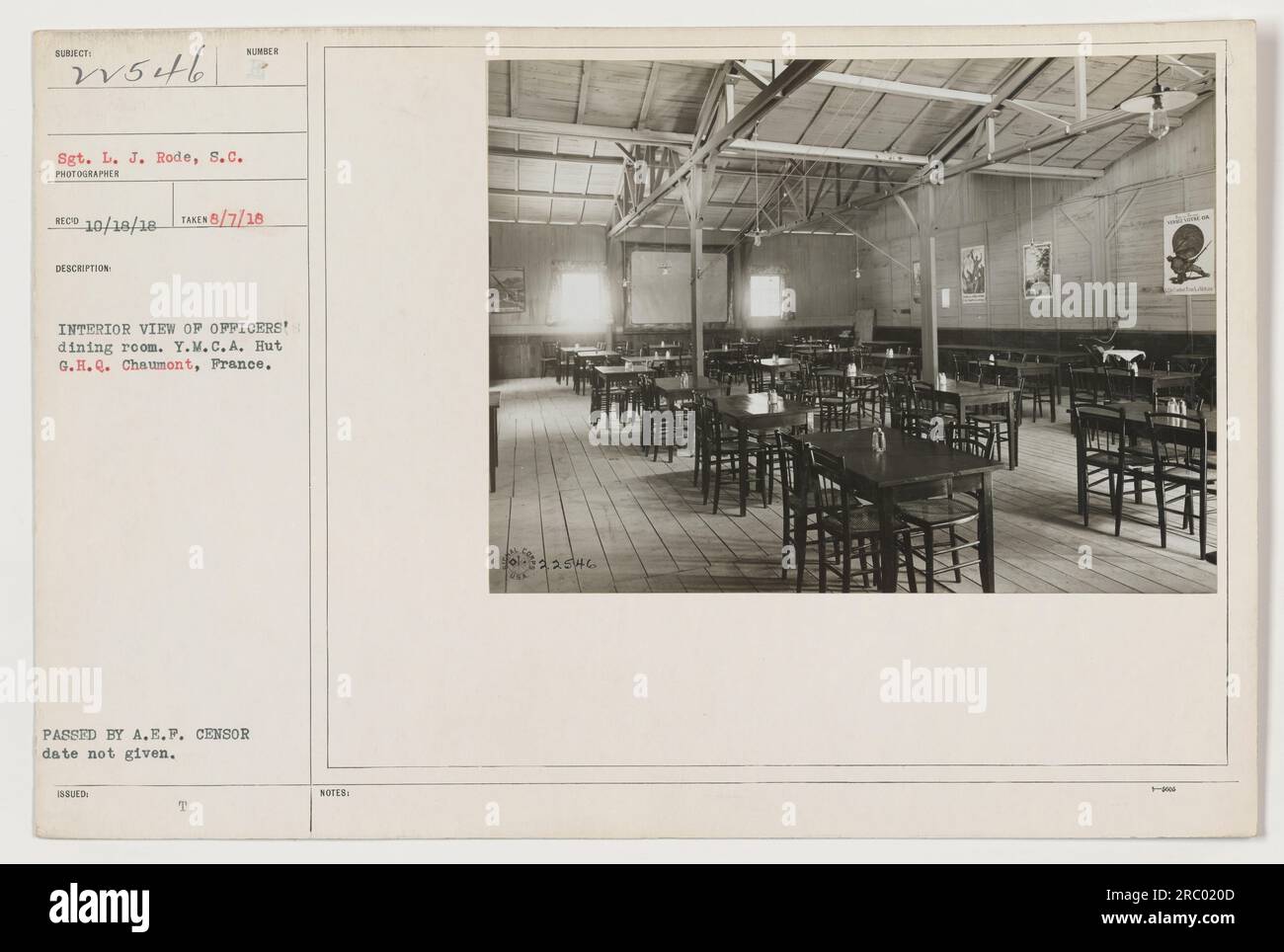 Interior view of officers' dining room in the Y.M.C.A. Hut at G.H.Q ...