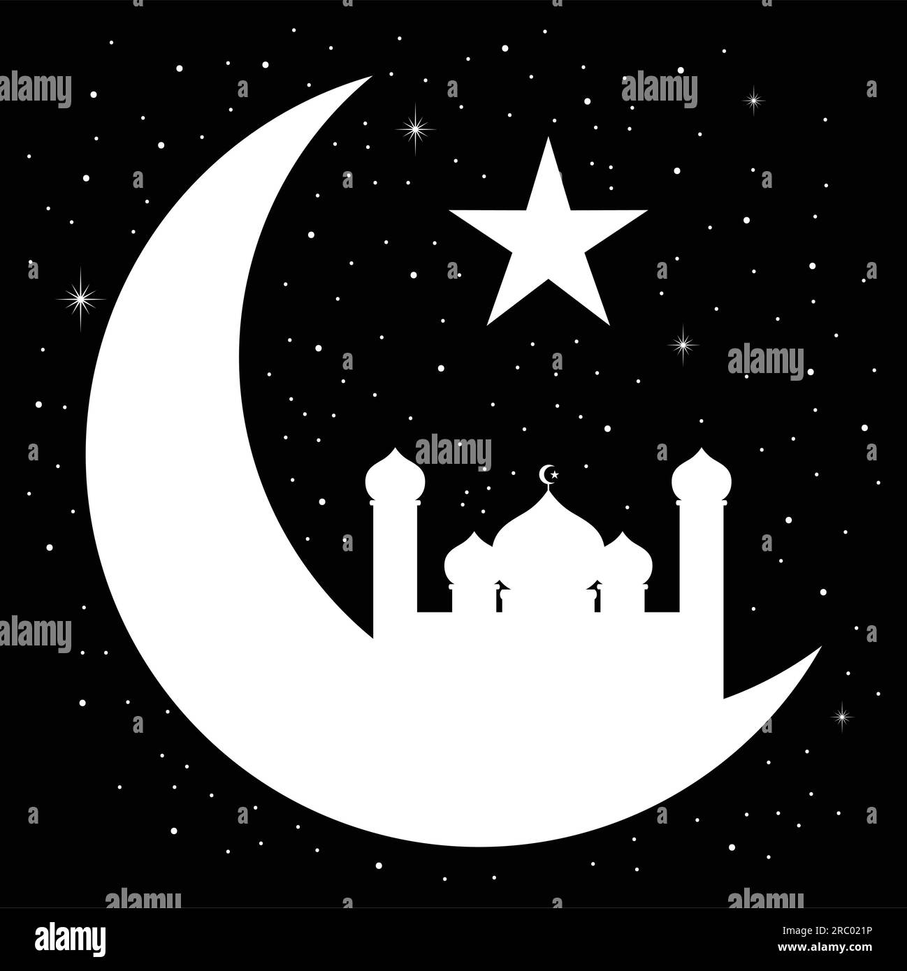 Simple flat vector of a crescent moon with mosque silhouette Stock ...