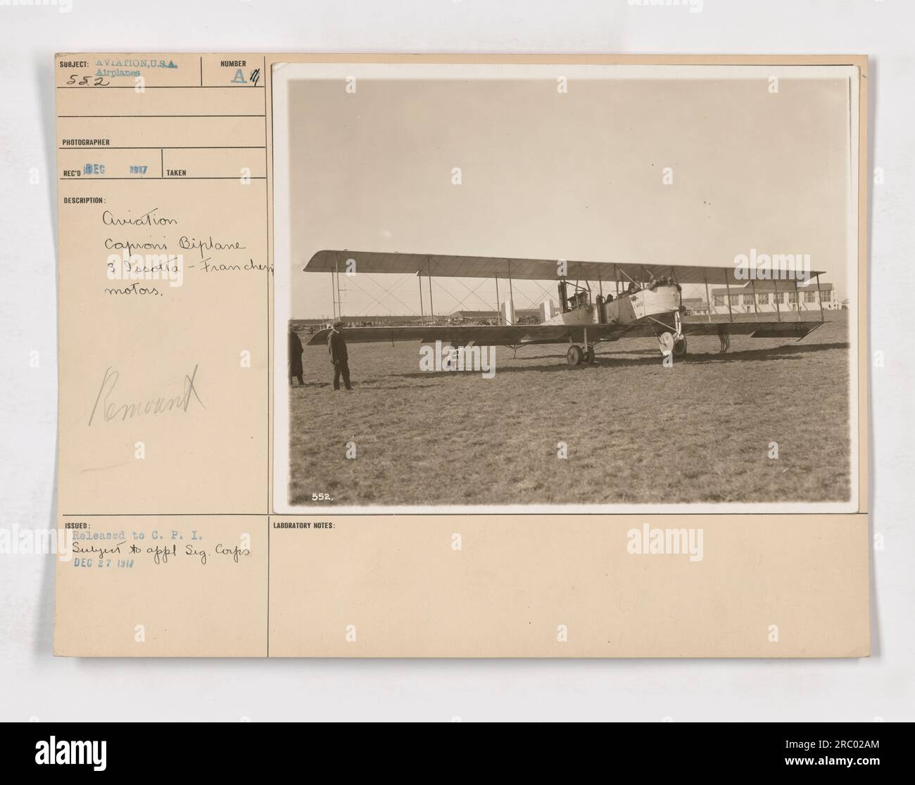 Caproni Biplane with 3 Issotta-Francheri motors. Taken in 1917, this ...