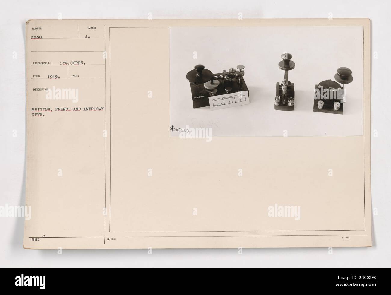 Men standing beside a table, displaying British, French, and American ...