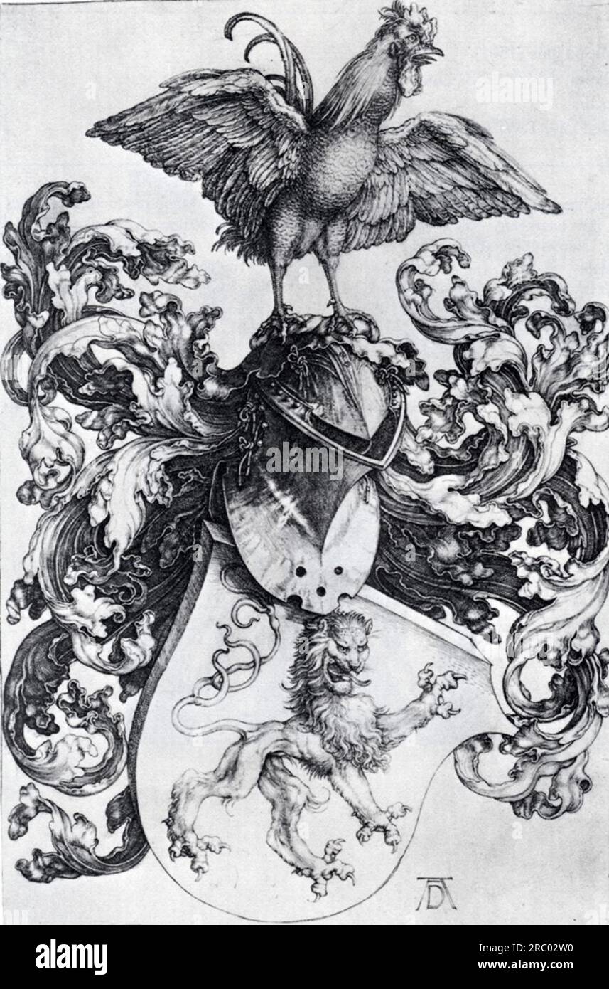 Coat Of Arms With Lion And Rooster 1500 by Albrecht Durer Stock Photo ...