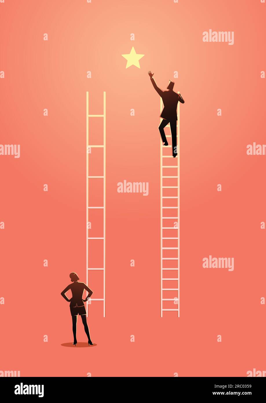 Business vector illustration of unfair competition, inequality or ...