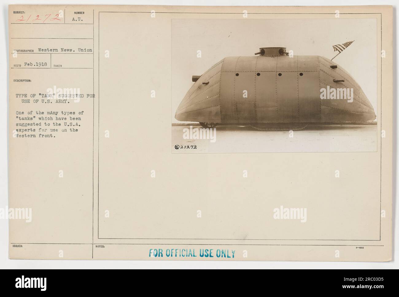 Image showing a suggested type of "tank" for use by the US Army during ...