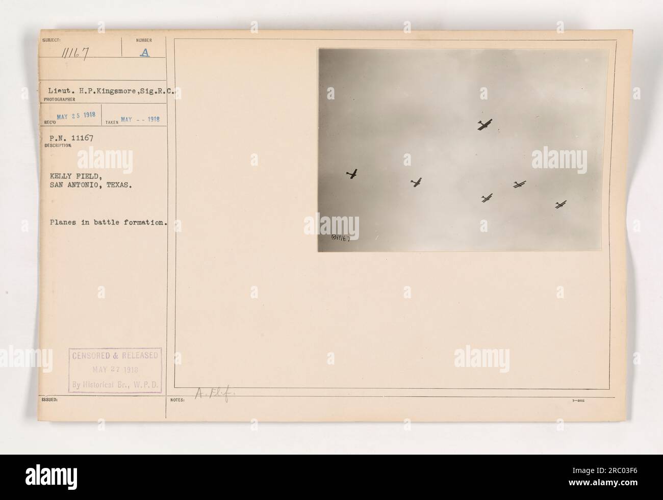 Planes in battle formation at Kelly Field, San Antonio, Texas during ...