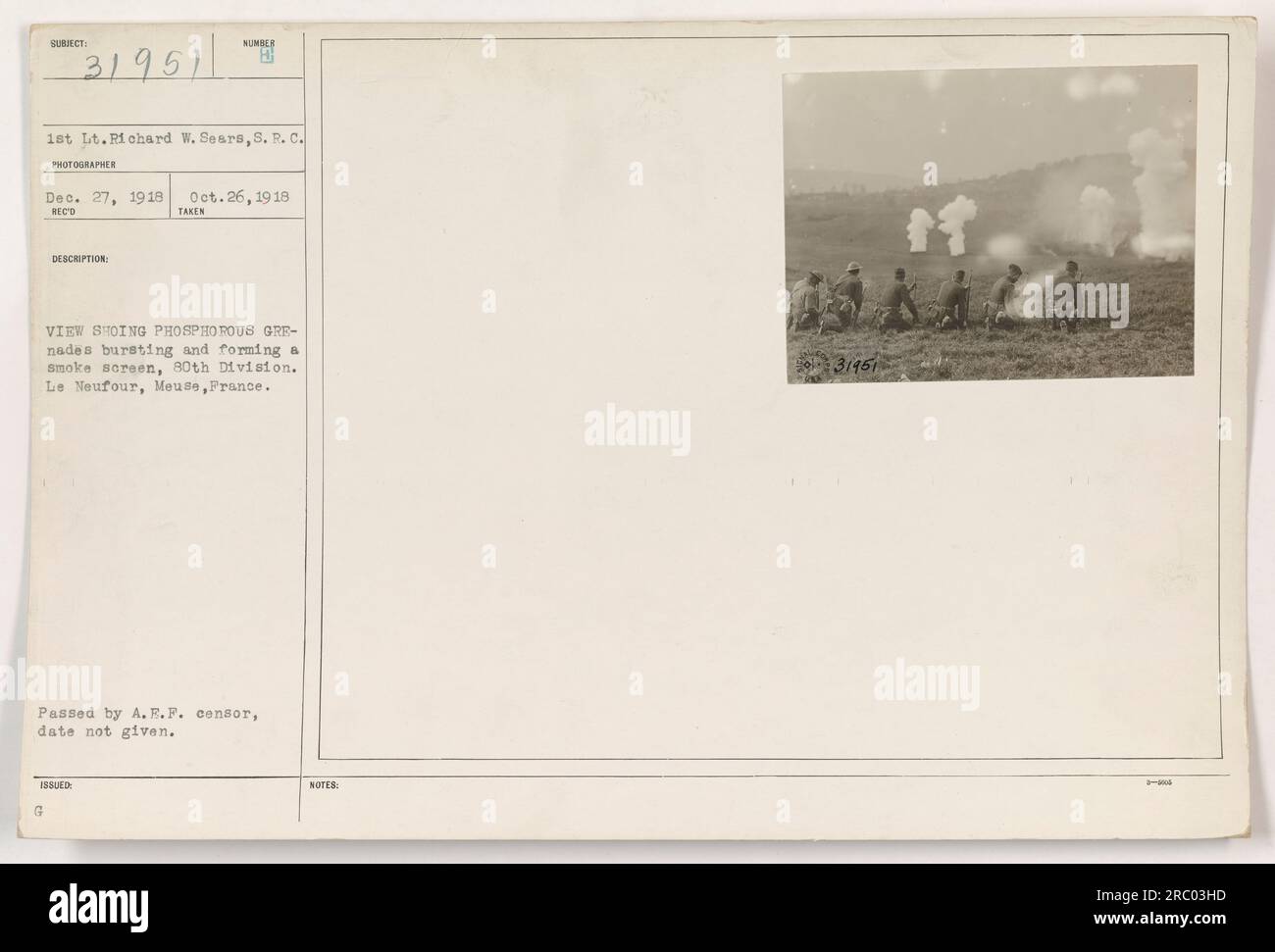 1st Lt. Richard W. Sears captured a photograph on October 26, 1918 ...