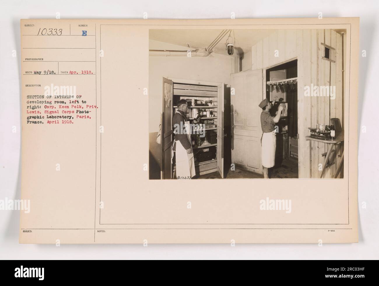 Interior of a developing room at the Signal Corps Photographic ...