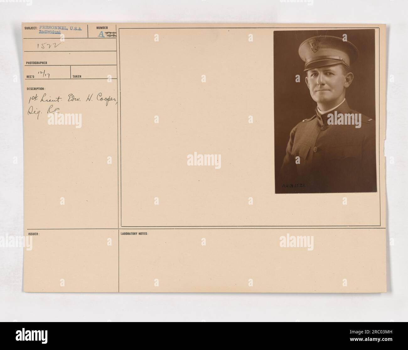 1st Lt. Edward H. Cooper of the U.S. Signal Corps. This photograph was ...