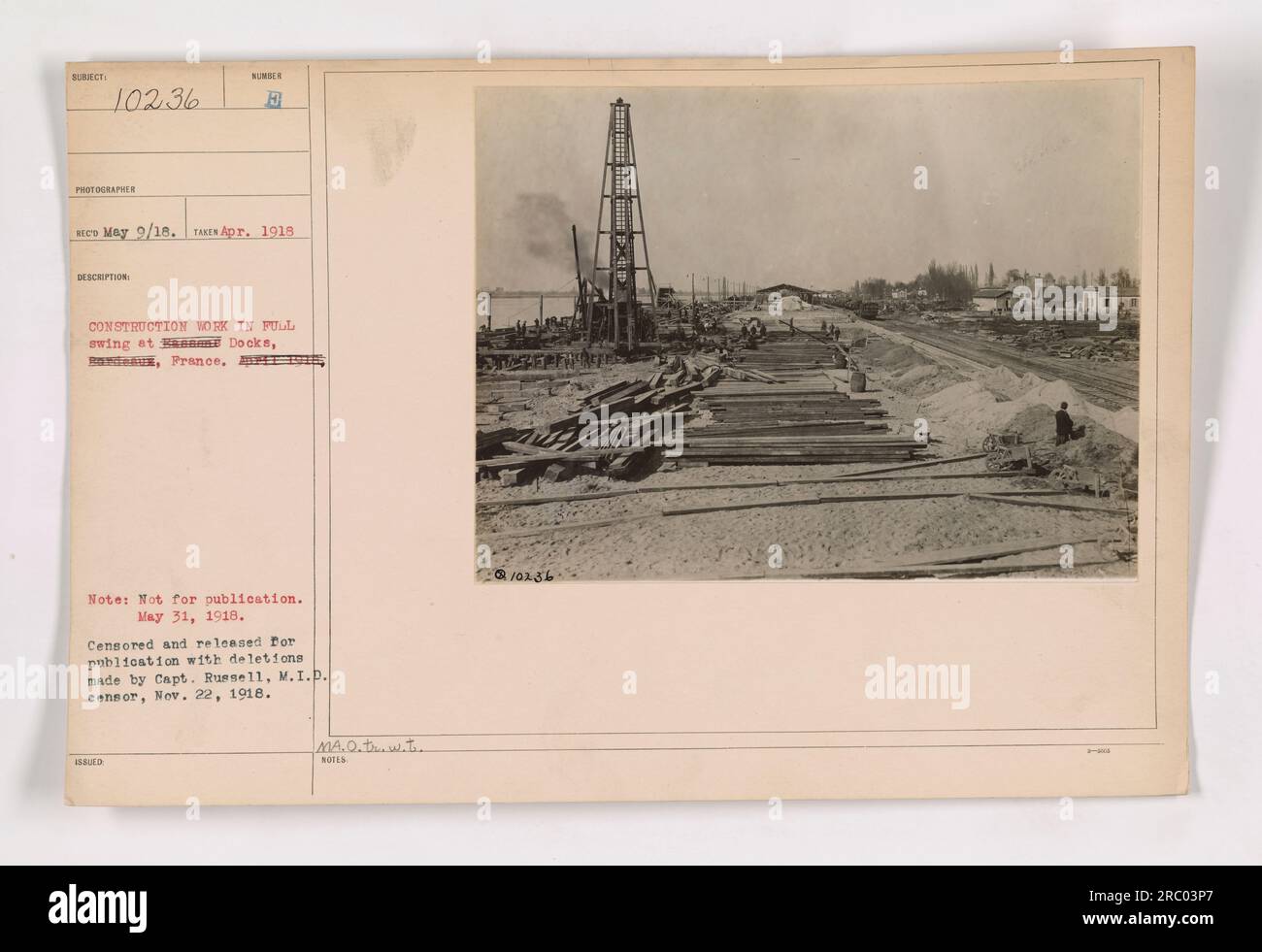 Construction work underway at Bassens Docks, Bordeaux, France in April ...