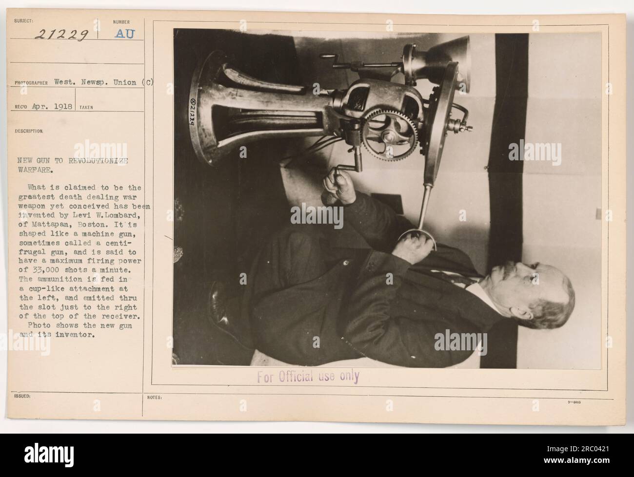 In this photograph, inventor Levi W. Lombard of Mattapan, Boston, is ...