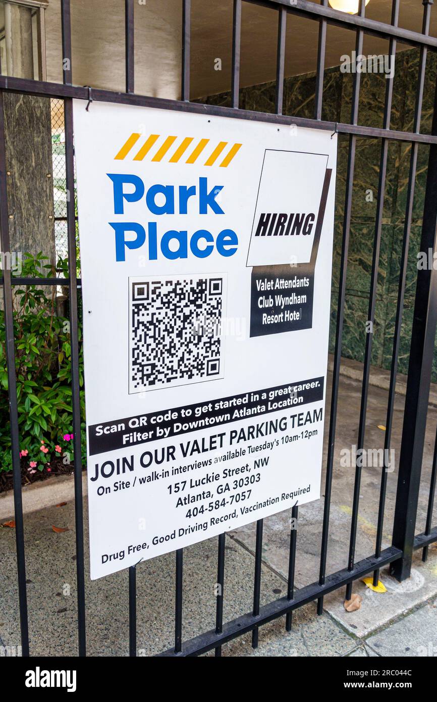 Atlanta Georgia,help wanted hiring sign,valet parking attendants,QR ...